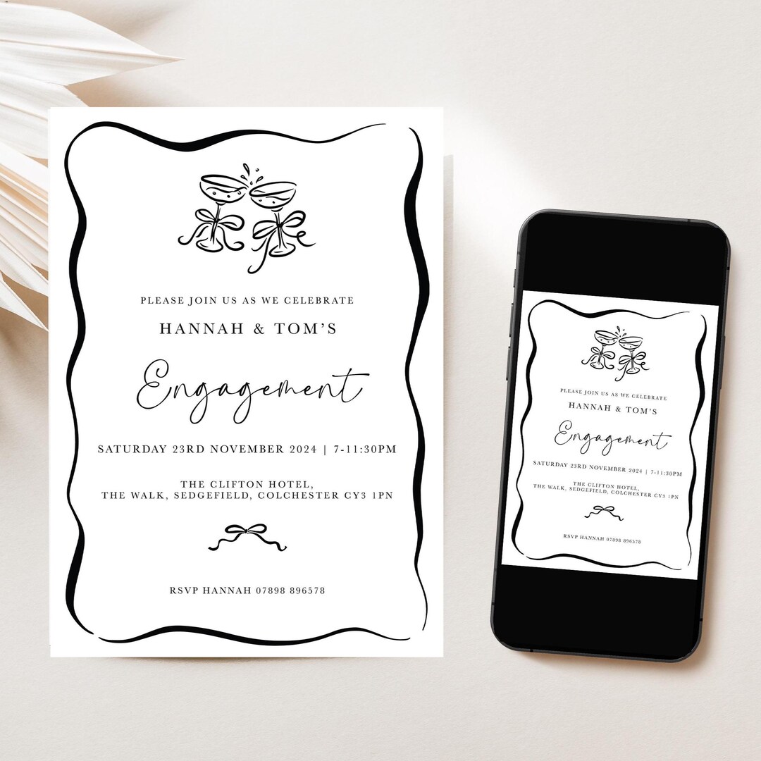 DIGITAL Engagement Party Invitation, Whimsical Style Engagement, Simple ...