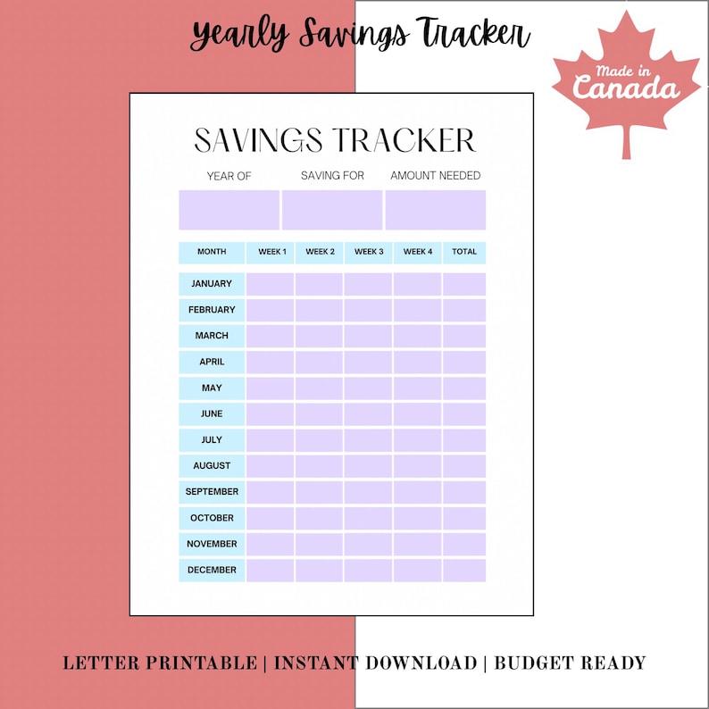 Yearly Savings Tracker Printable: Financial Goal Planner (letter) - Etsy