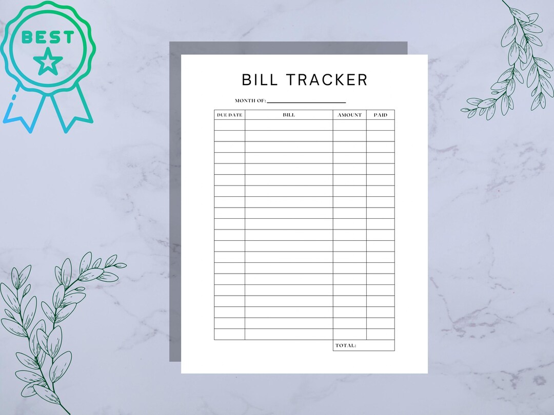 Bill Tracker Printable Minimalist Bill Planner US Letter PDF Digital ...