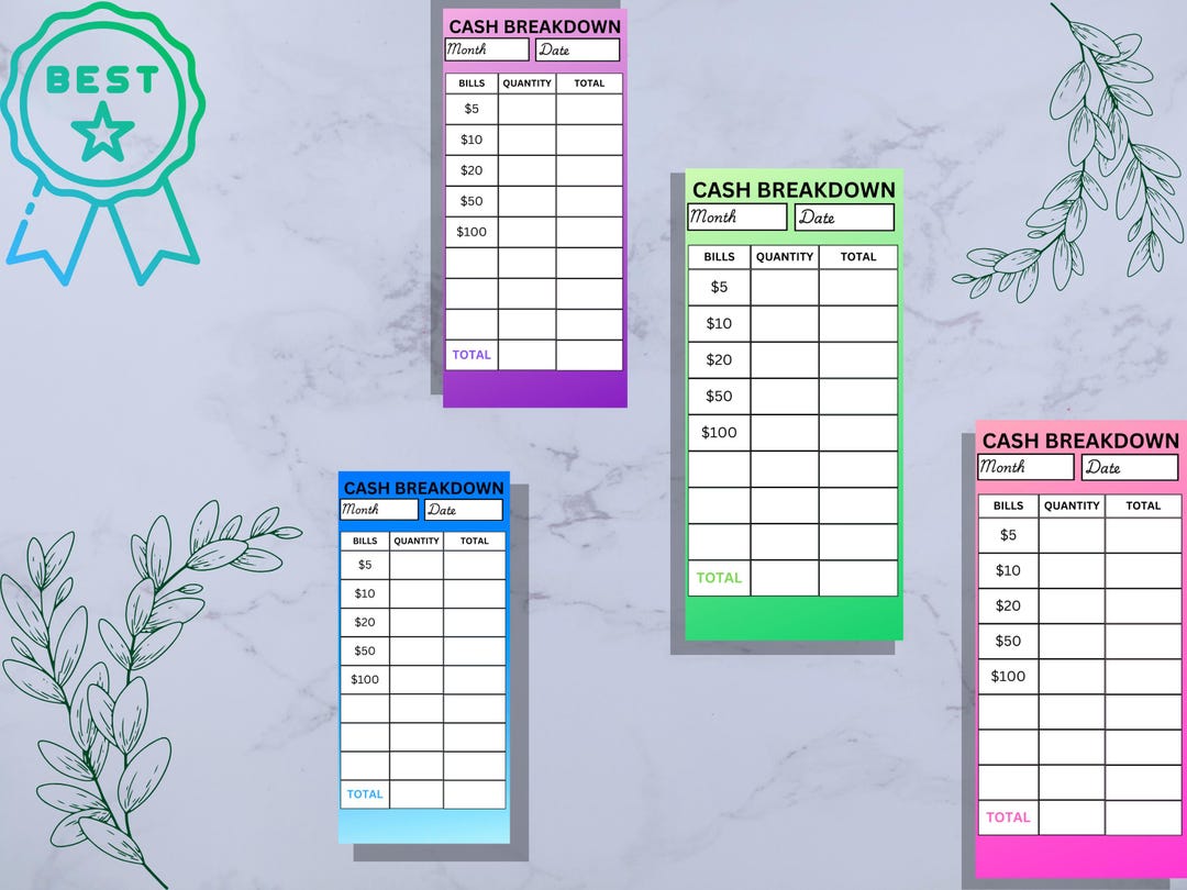 4-pack Large Canadian Currency Teller Slips Printable Cash Organizer ...