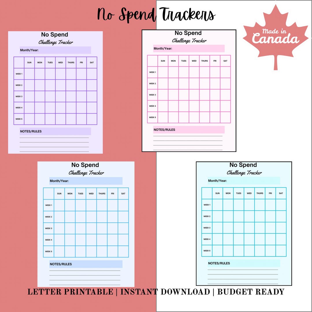 No Spend Challenge Trackers Budget-friendly Printable Savings Trackers ...
