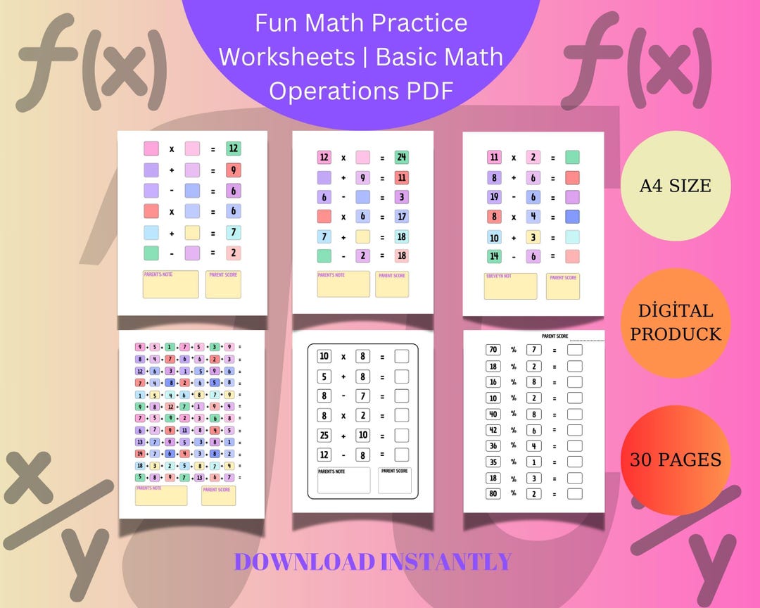 Simple Math Four Operations, Addition, Subtraction, Multiplication and ...