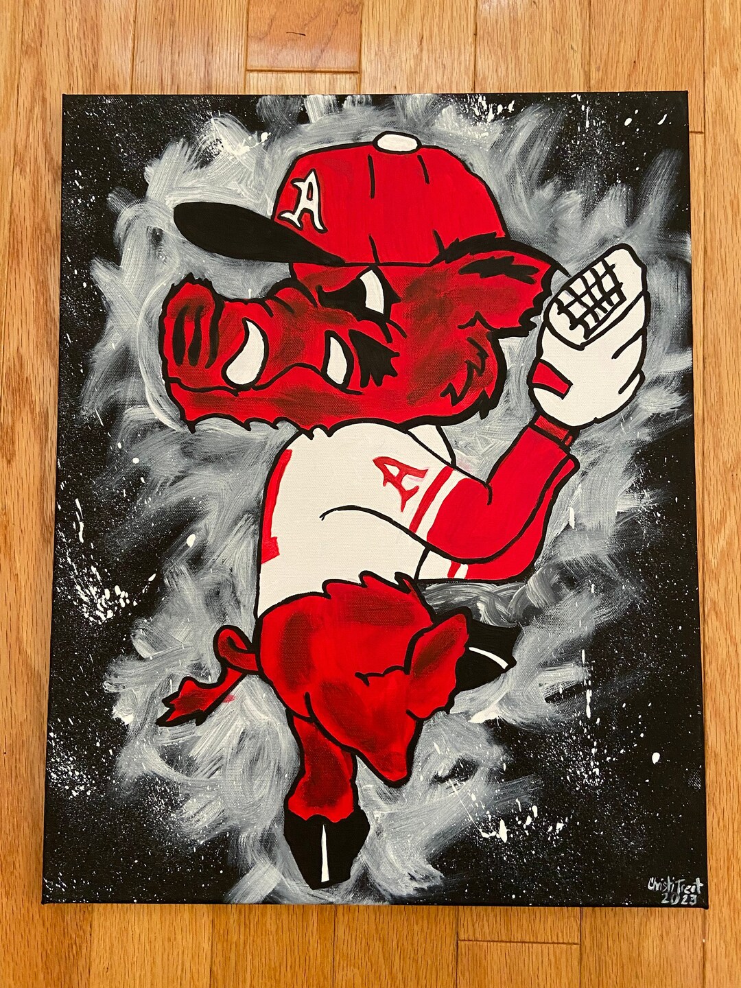New! Arkansas Baseball Mascot Painting! Ribby Pitching! - Etsy