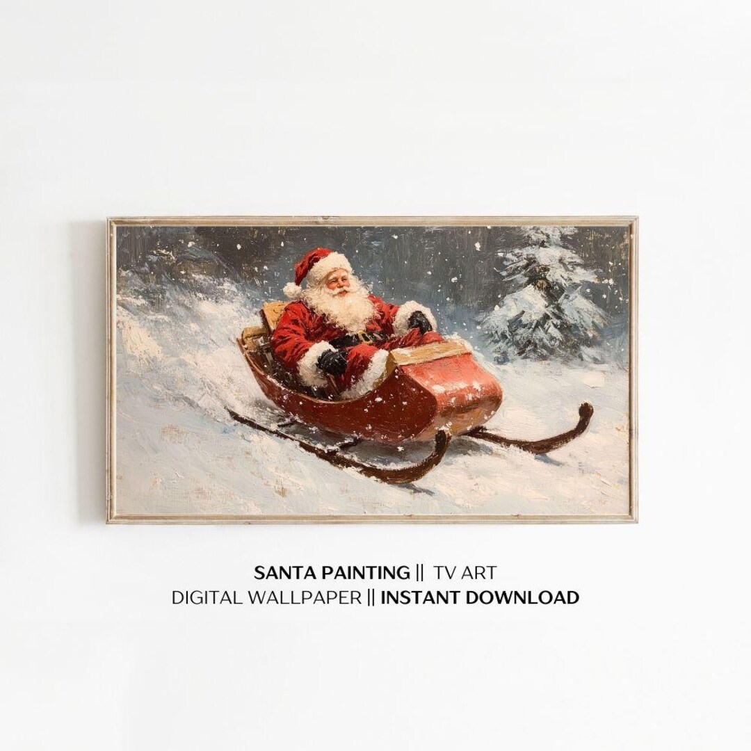 Vintage Santa's Sled Painting | Christmas Frame TV Art (digital ...