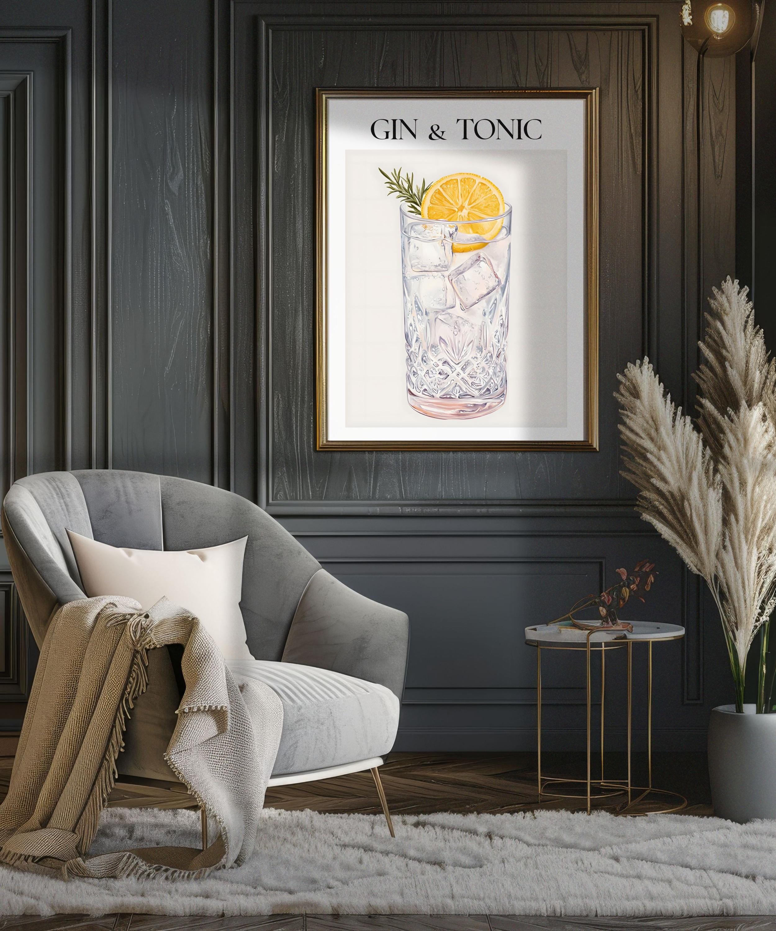 Gin and Tonic Print, Gin Tonic Poster, Retro Watercolor Art Cocktail ...