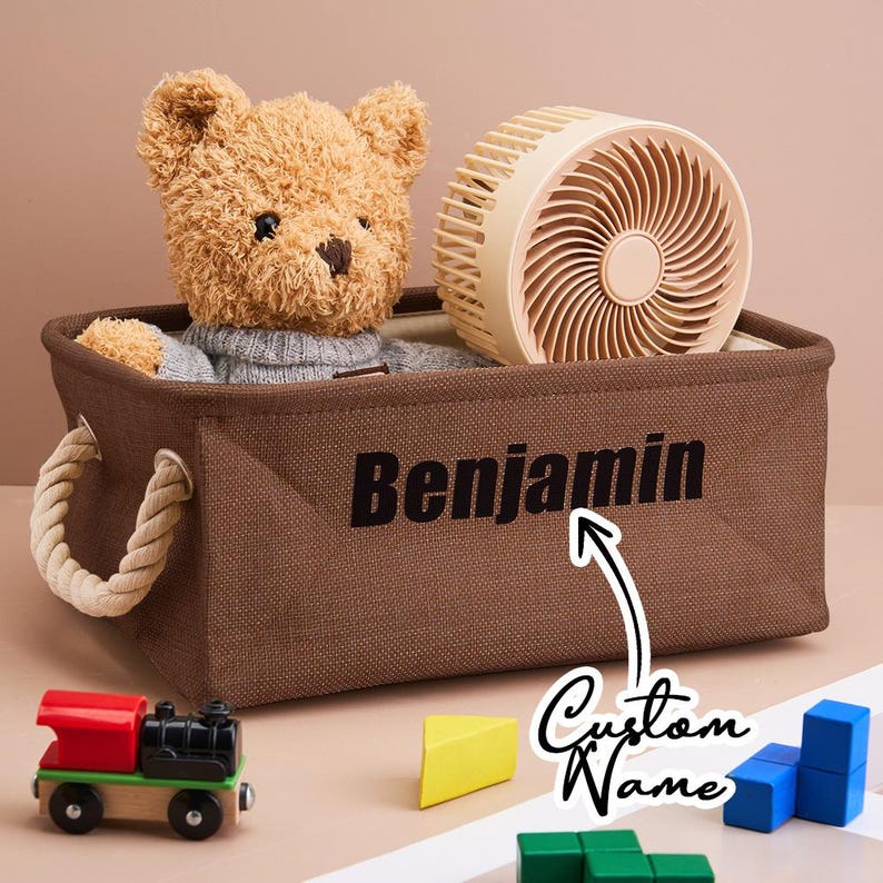 Personalized Linen Toy Basket: Custom Name Storage Bin - Etsy