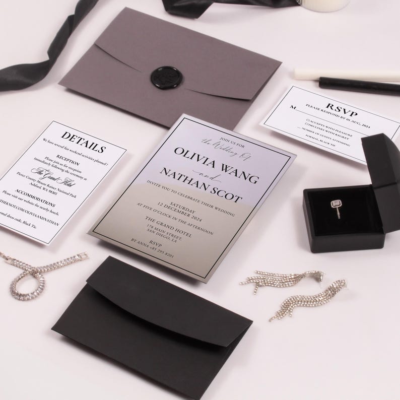 Silver Mirror Acrylic Wedding Invitation Acrylic Wedding Invitations ...