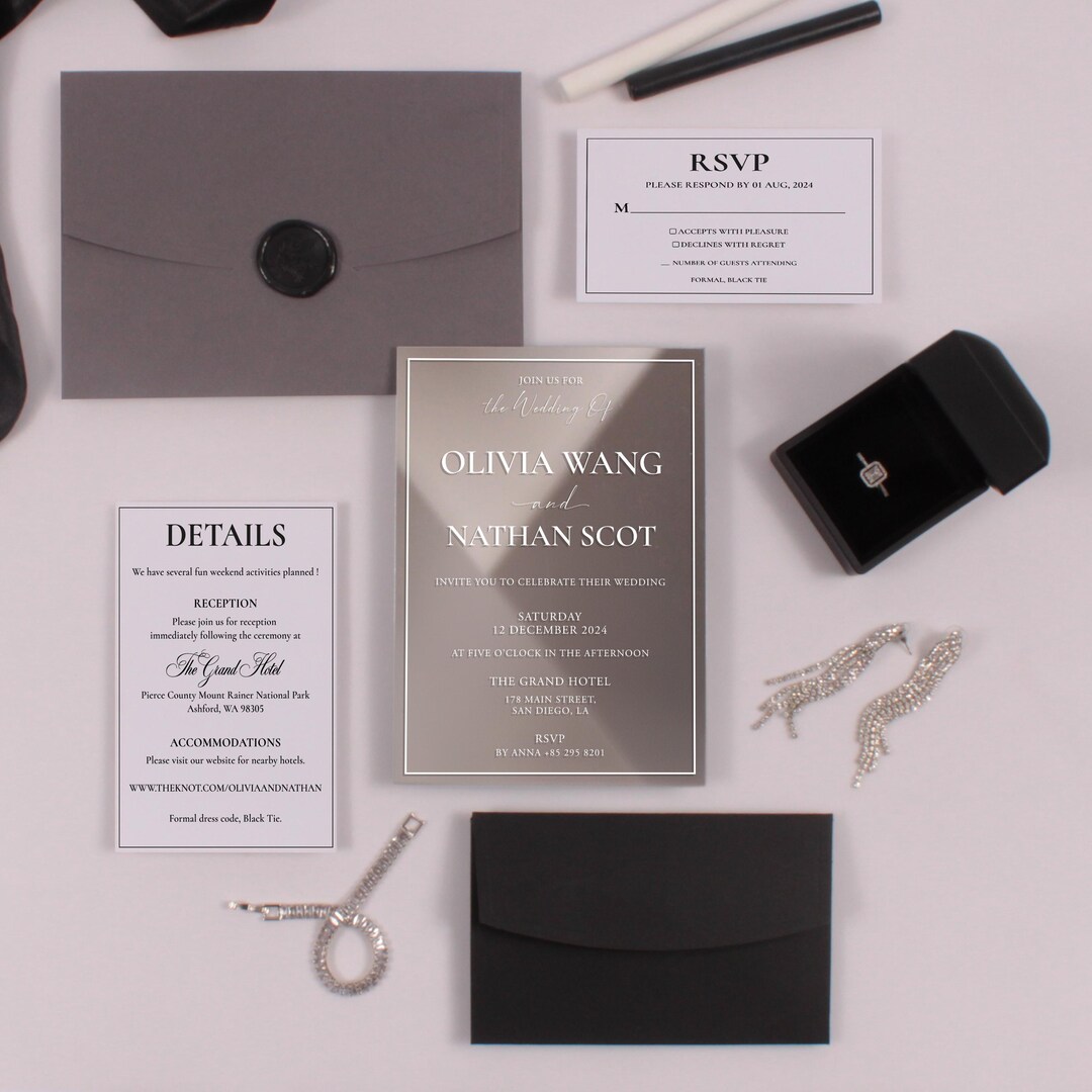 Silver Mirror Acrylic Wedding Invitation Acrylic Wedding Invitations ...