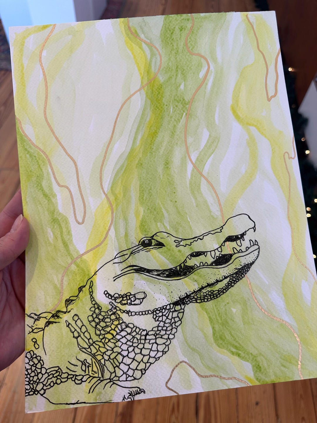 Alligator Mixed Media Illustration 9x12 Work on Paper 2D Art - Etsy