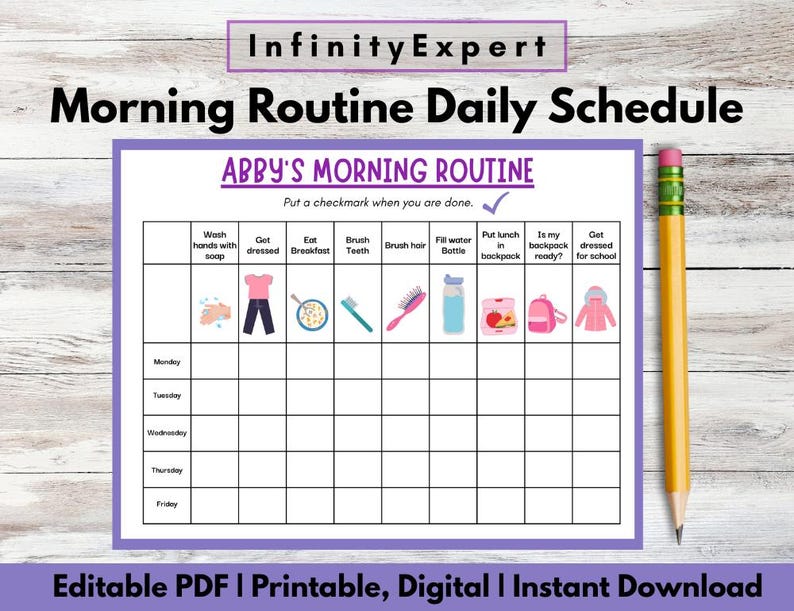 Morning Routine Daily Schedule - Etsy