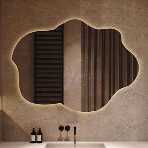 Wavy Cloud Illuminated Mirror, Modern Asymmetrical Led Mirror, Led Wall ...