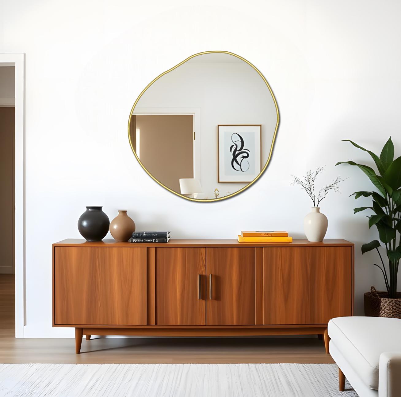 Asymmetrical Mirror, Aesthetic Round Mirror Home Decor, Circle Wall ...