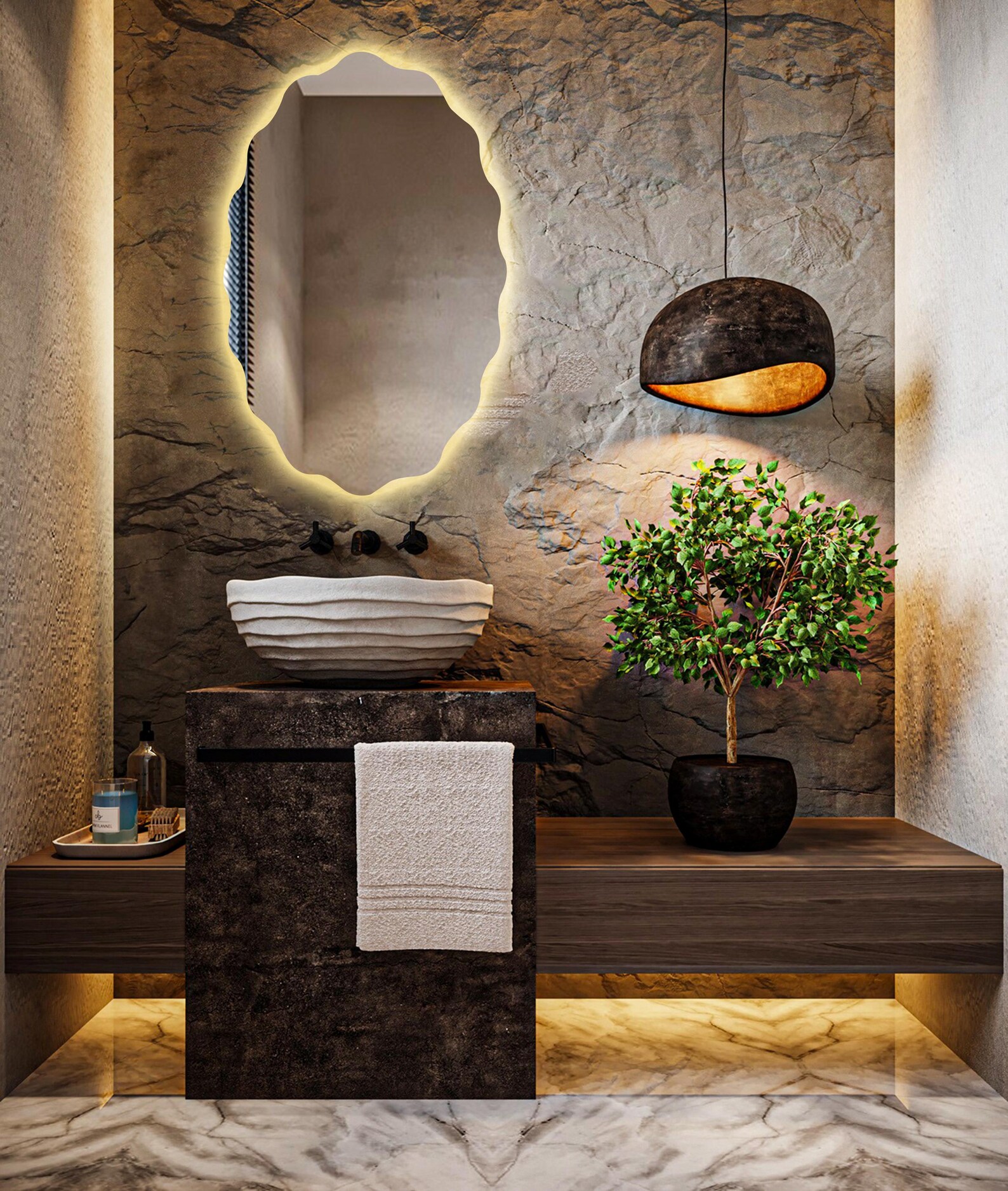 Oval Asymmetrical Led Mirror for Bathroom, Modern Decorative Mirror ...