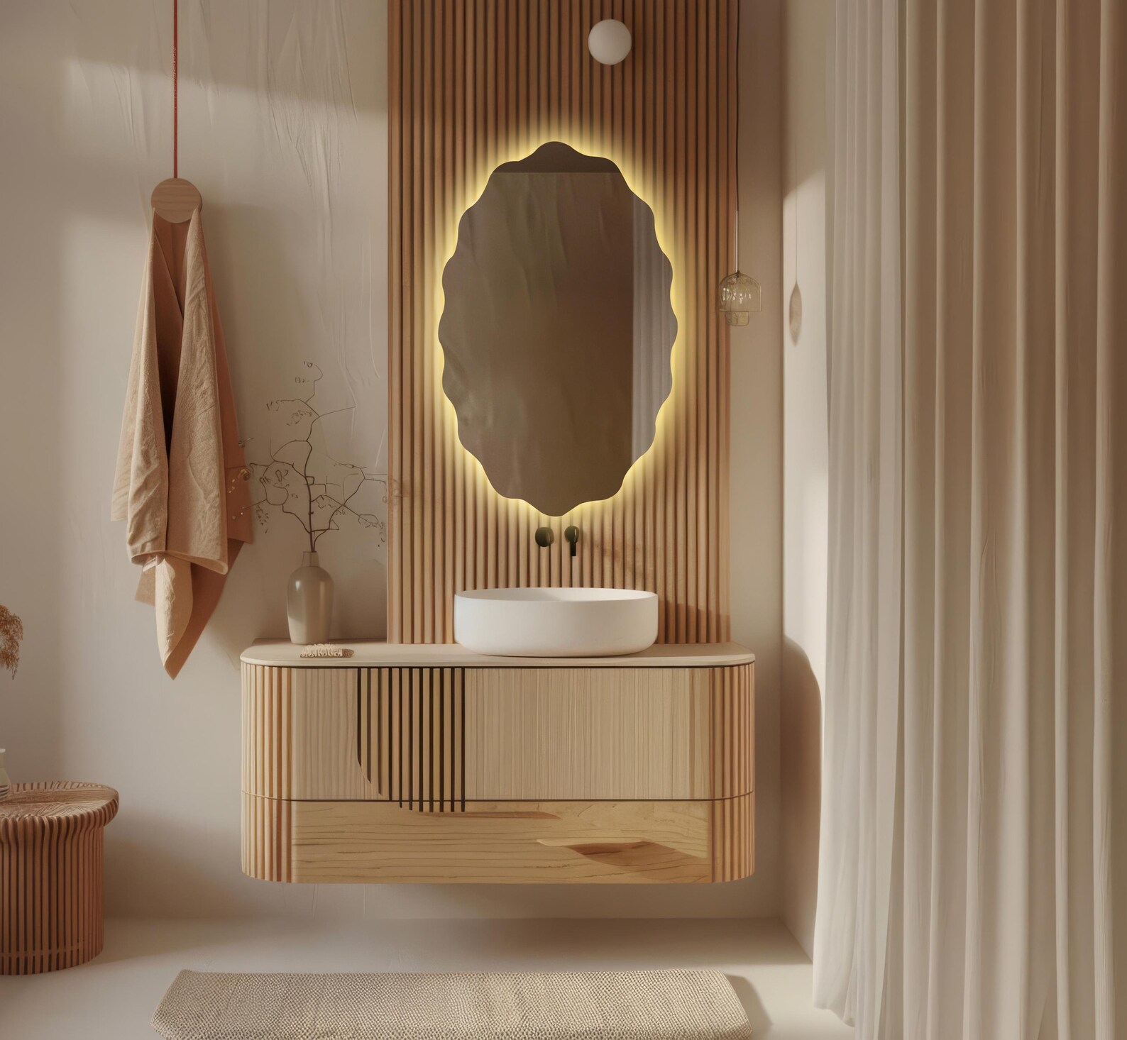 Oval Asymmetrical Led Mirror for Bathroom, Modern Decorative Mirror ...