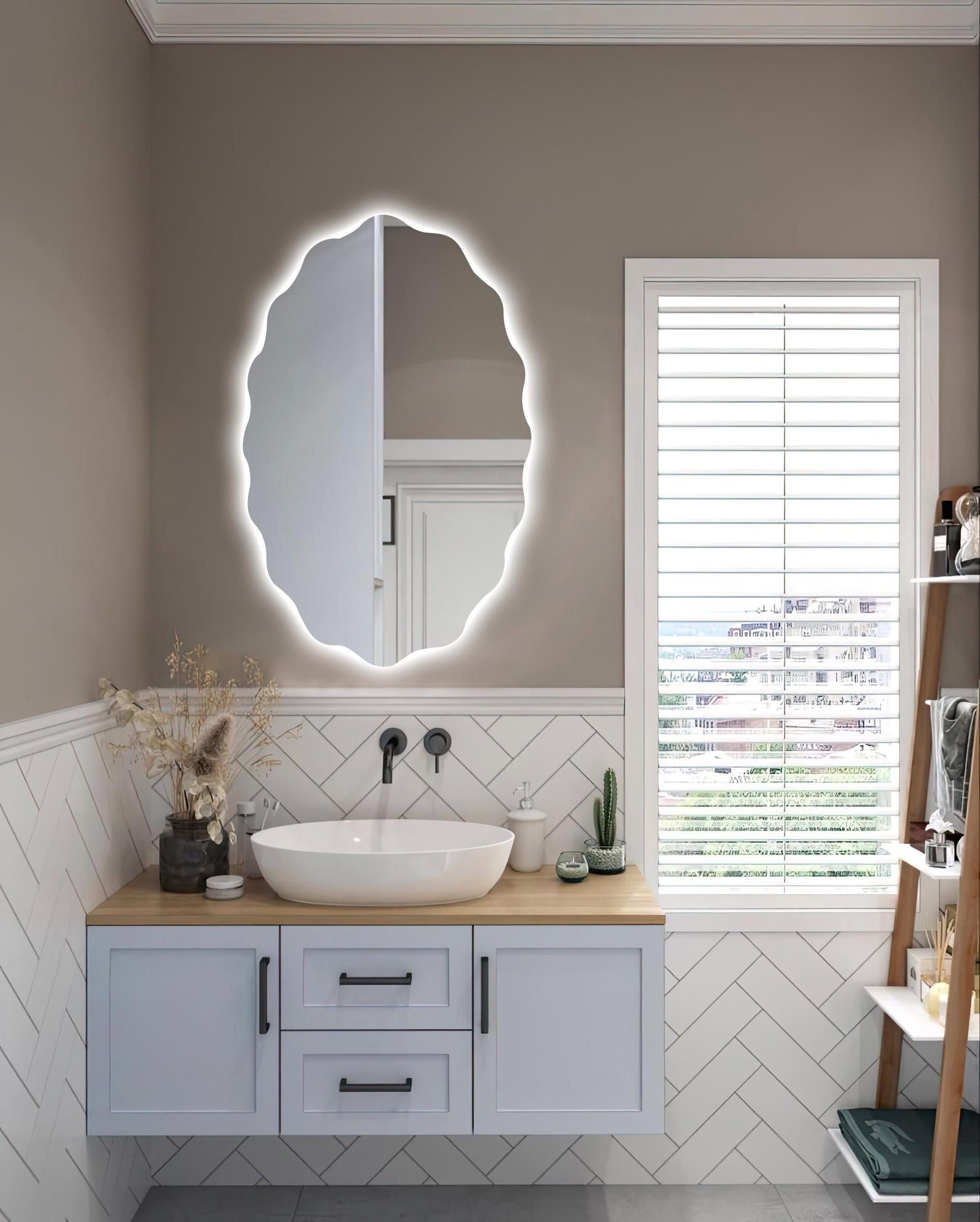Oval Asymmetrical Led Mirror for Bathroom, Modern Decorative Mirror ...