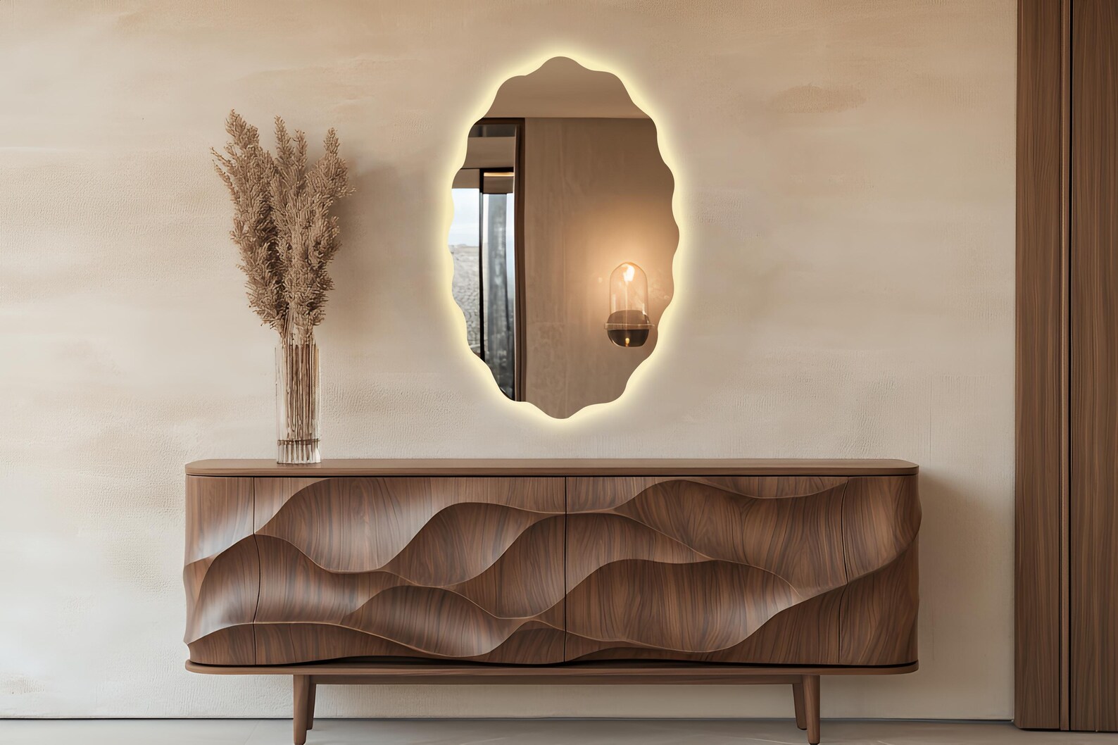 Oval Asymmetrical Led Mirror for Bathroom, Modern Decorative Mirror ...