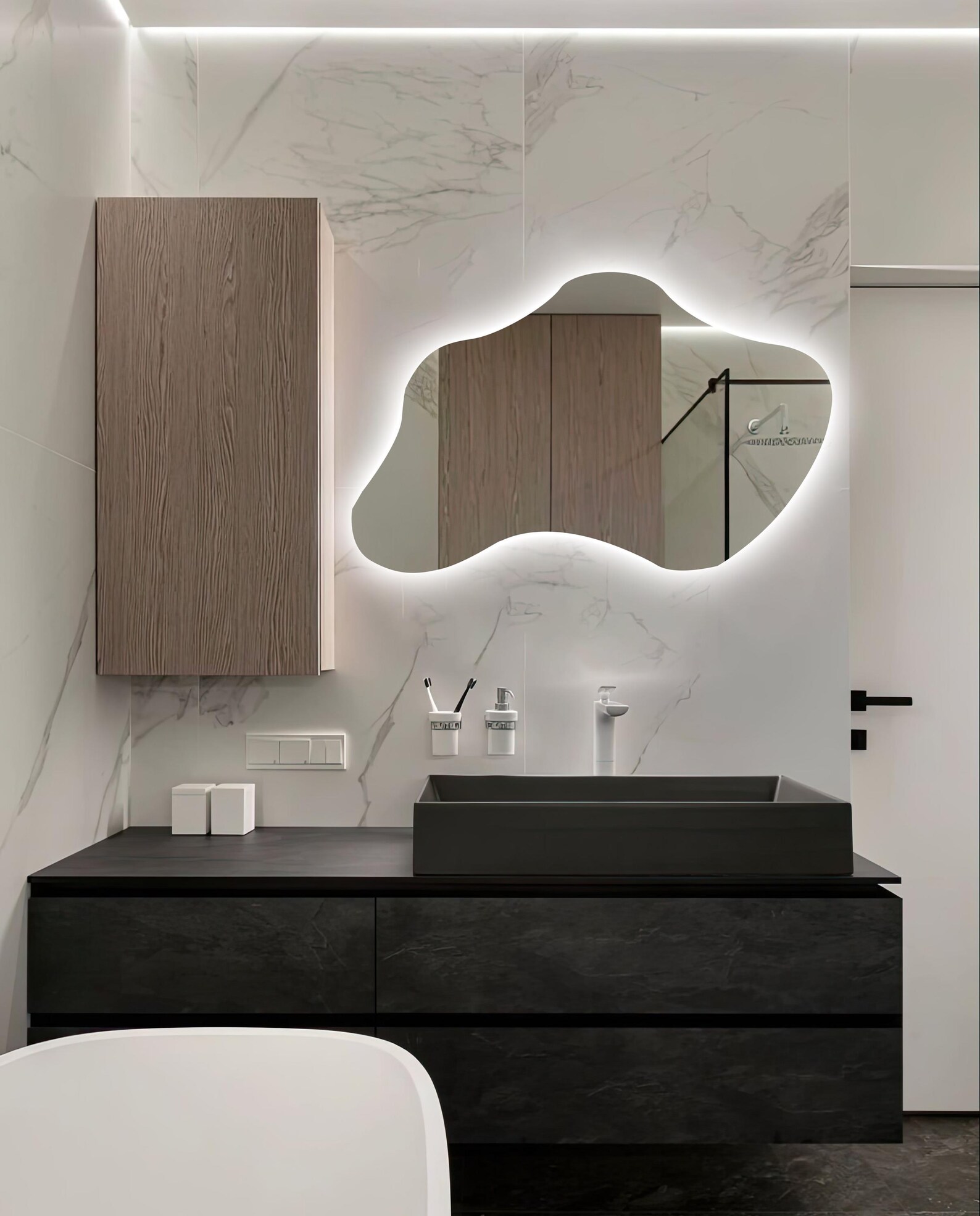 Asymmetrical Large Modern Led Mirror, Esthetic Bathroom Mirror ...