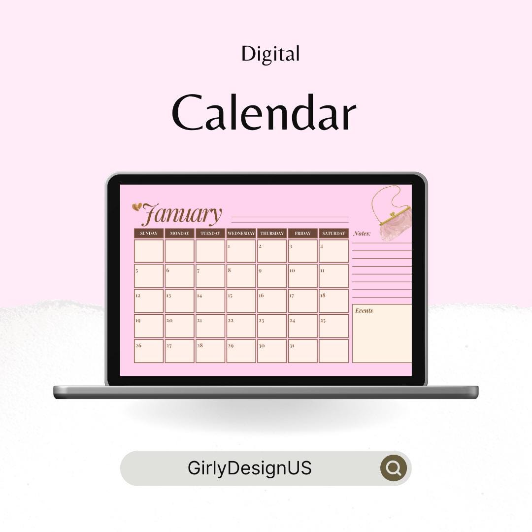 Cute Pink Aesthetic Digital Planner 2025: Monthly Calendar for Dorm and ...