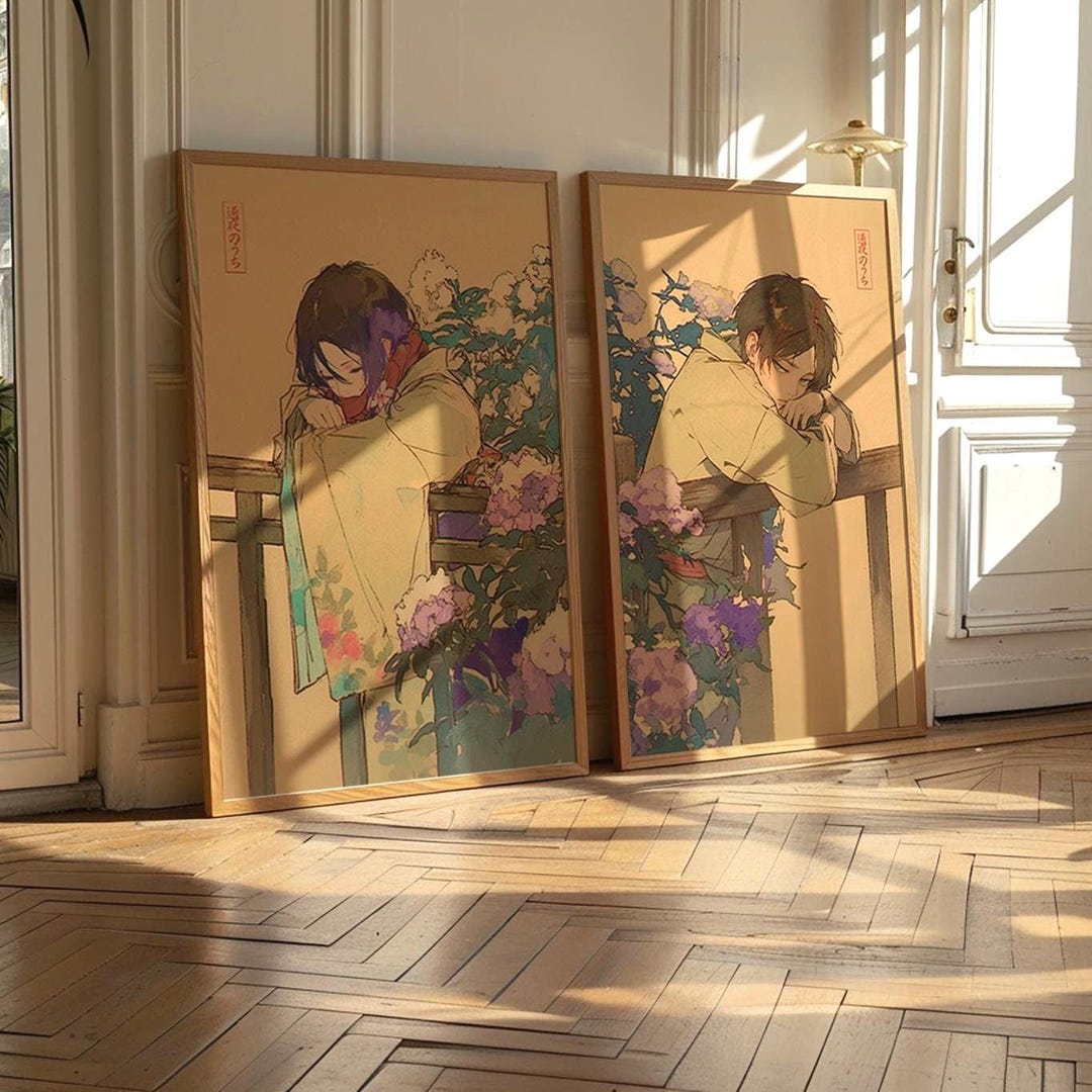 Eren & Mikasa Art Print Set Attack on Titan Poster Japanese Ukiyo-e Art ...