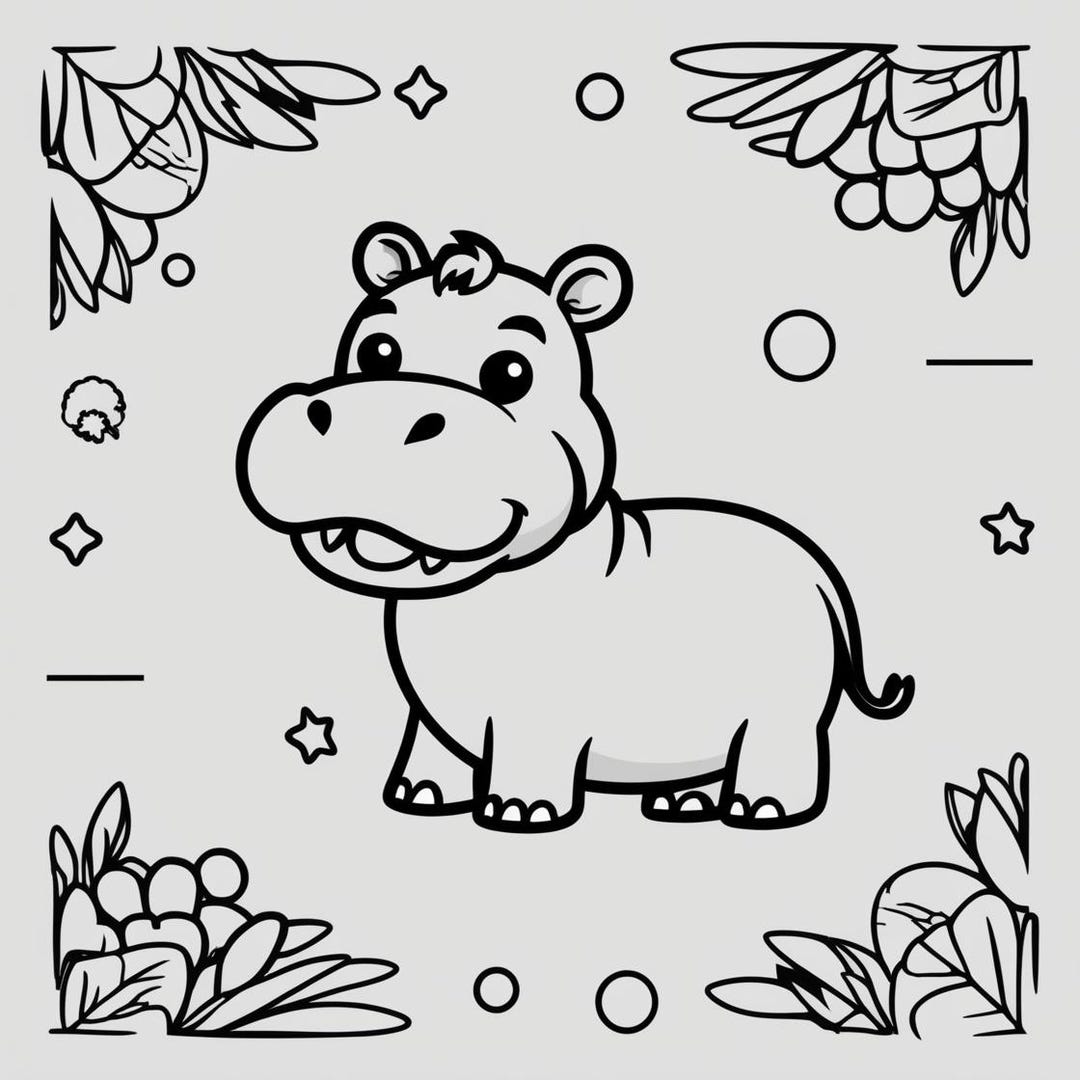 4 Cute Moo-deng Hippo Coloring - Etsy