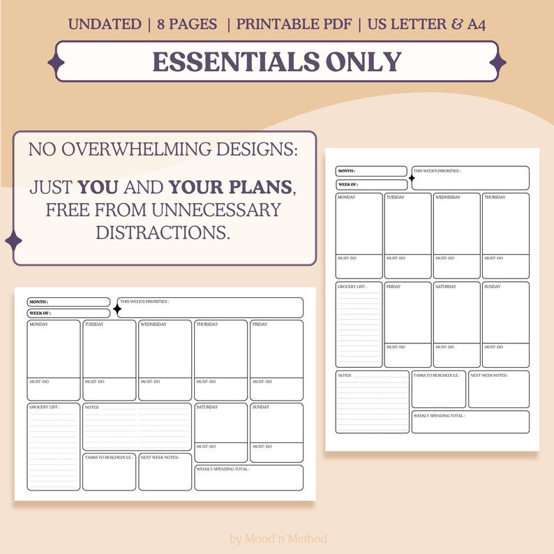 Undated Ultimate Weekly Planner Printable Landscape and Portrait ...