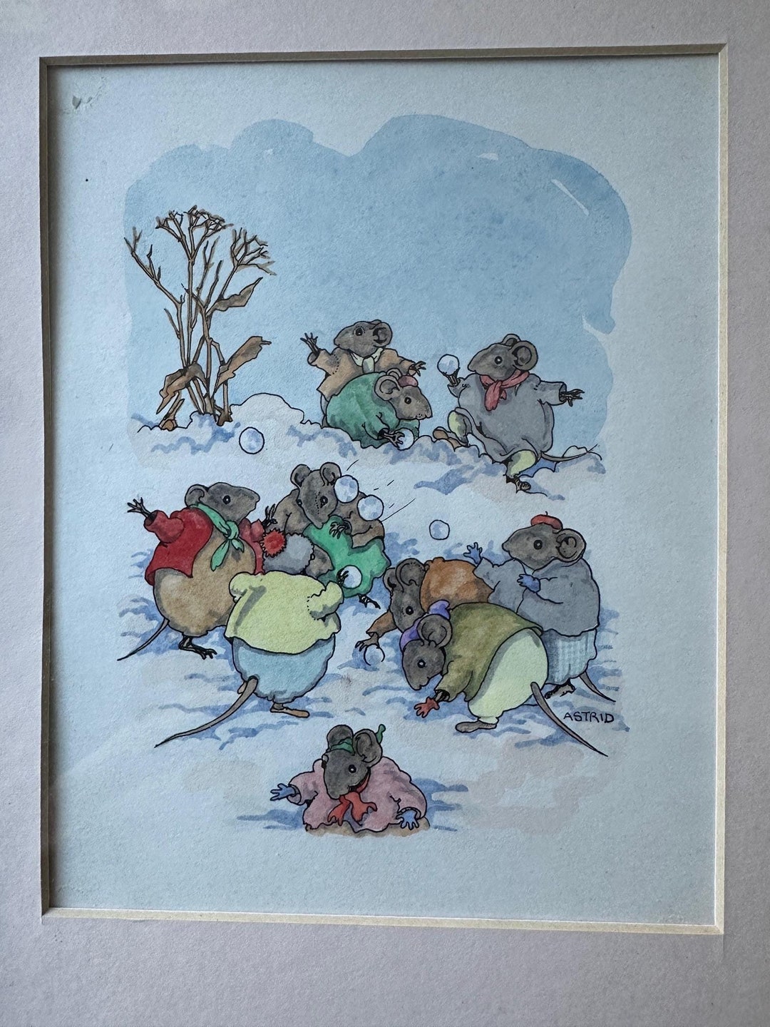 Snowball Fighting Mice Illustration Art - Etsy