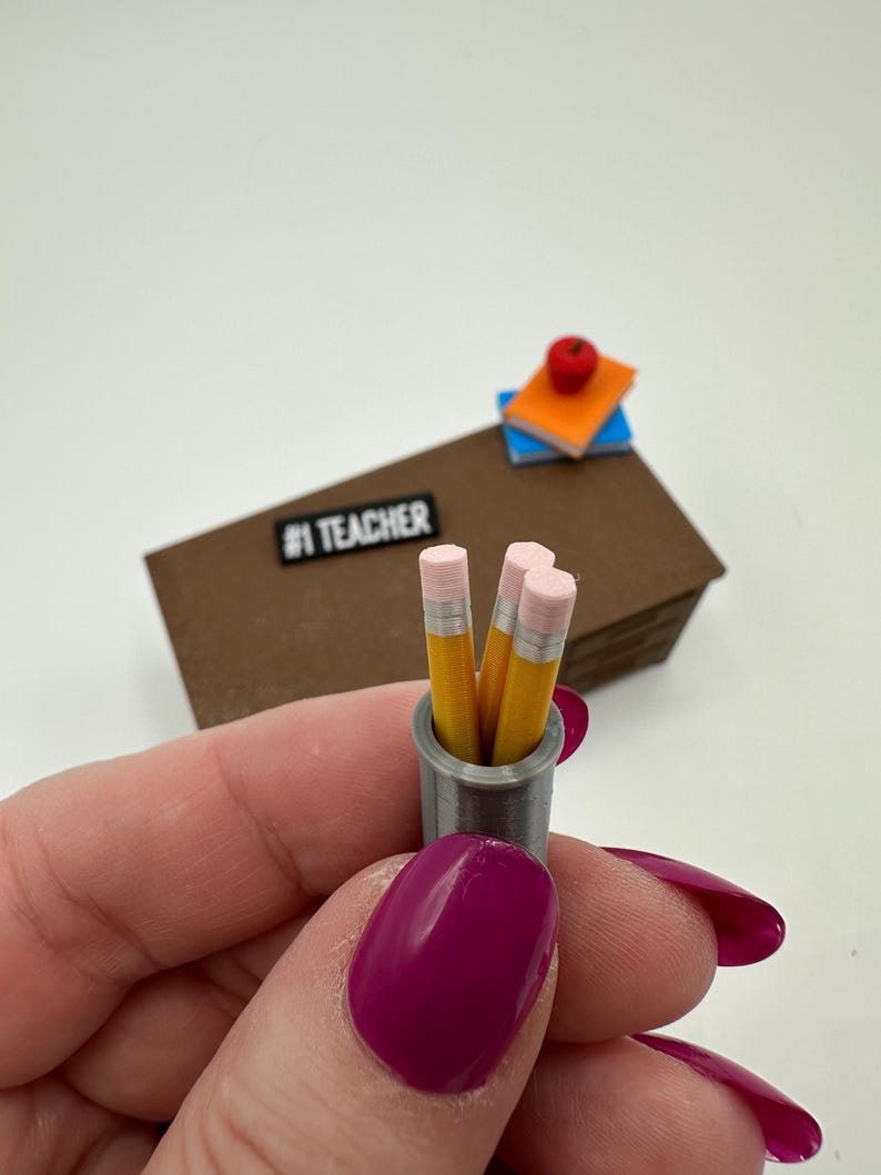 Mini 3D Printed Teacher Desk Set: Books, Apple, Pencil Cup, Paper ...