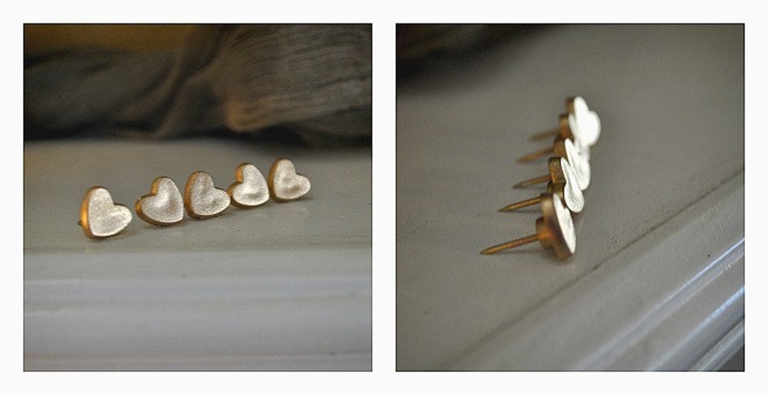 10 Gold Heart Push Pins - Etsy