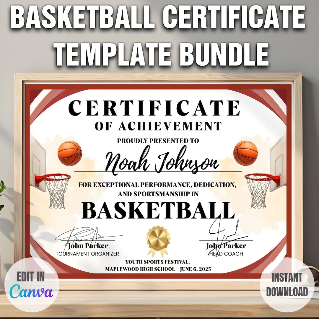 Custom Basketball Certificate Template Bundle, Editable Sport Award ...