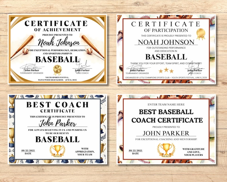 Custom Baseball Certificate Template Bundle, Editable Sport Award ...