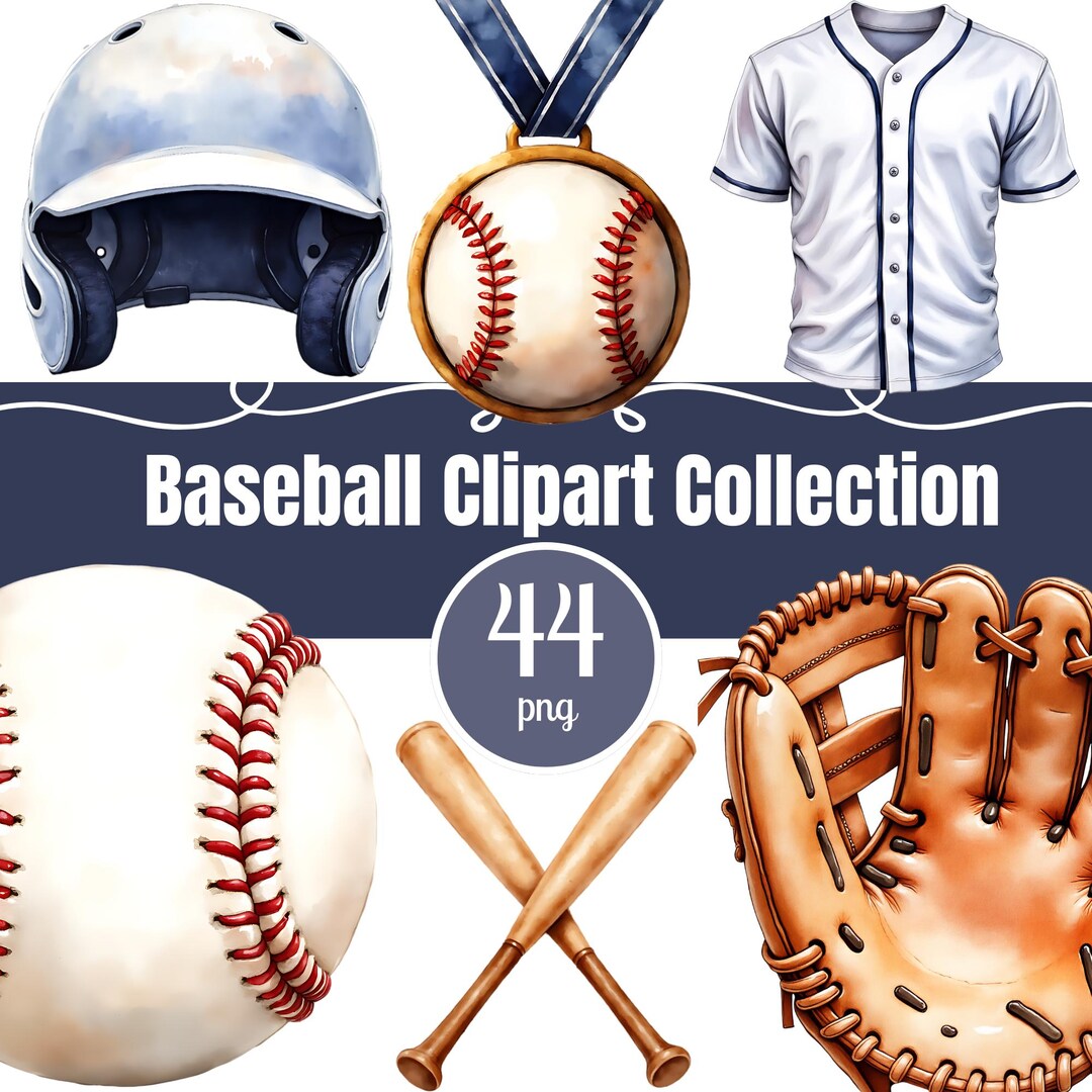 Baseball Clipart Bundle PNG, 44 Watercolor Baseball Graphics, Sports ...