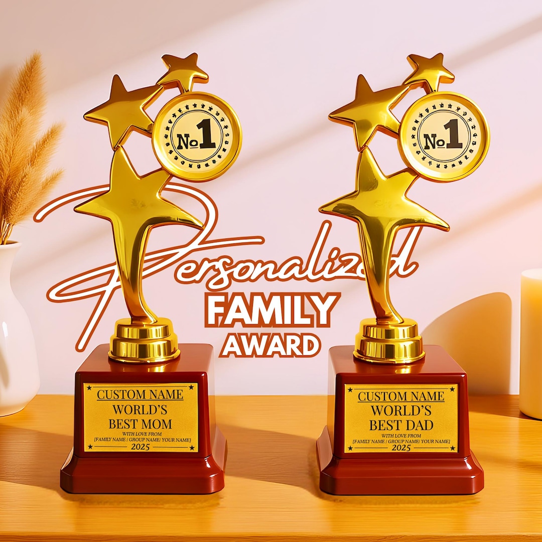 Personalized Family Trophy Achievement Award for World's Best Mom, Dad ...