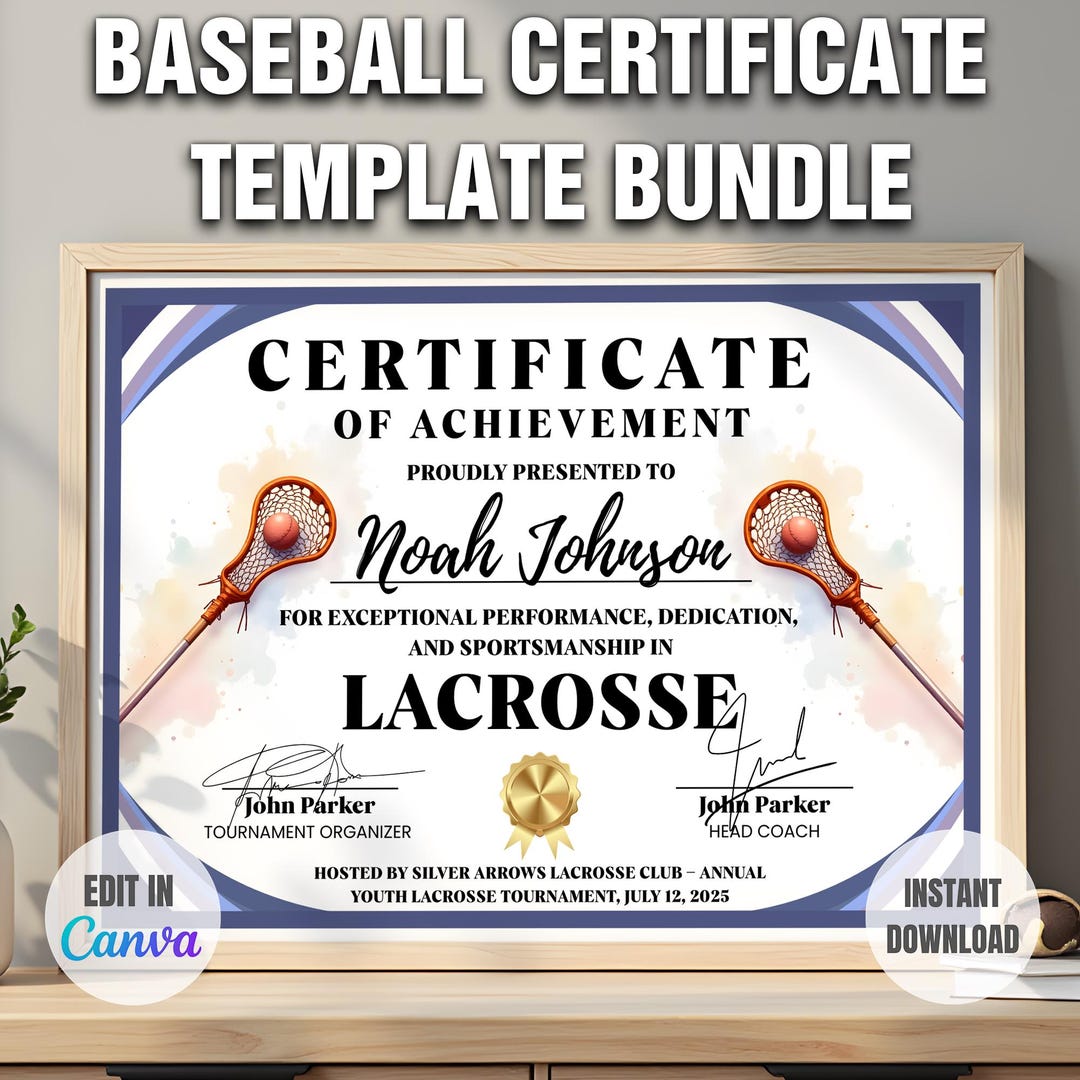 Custom Lacrosse Certificate Template Bundle, Editable Sport Award ...