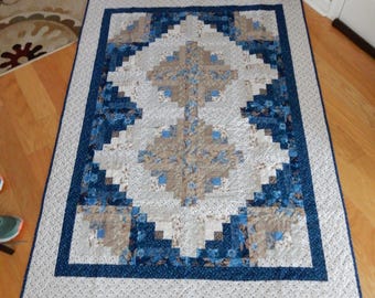 Blue Log Cabin Quilt - Etsy