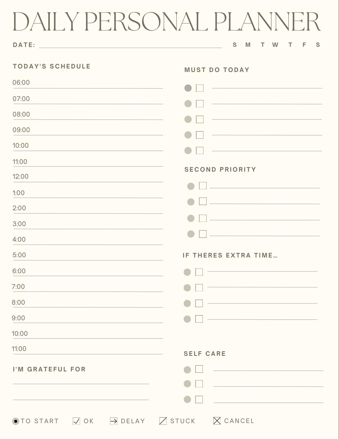 Daily/ Hourly Digital Planner Page - Etsy