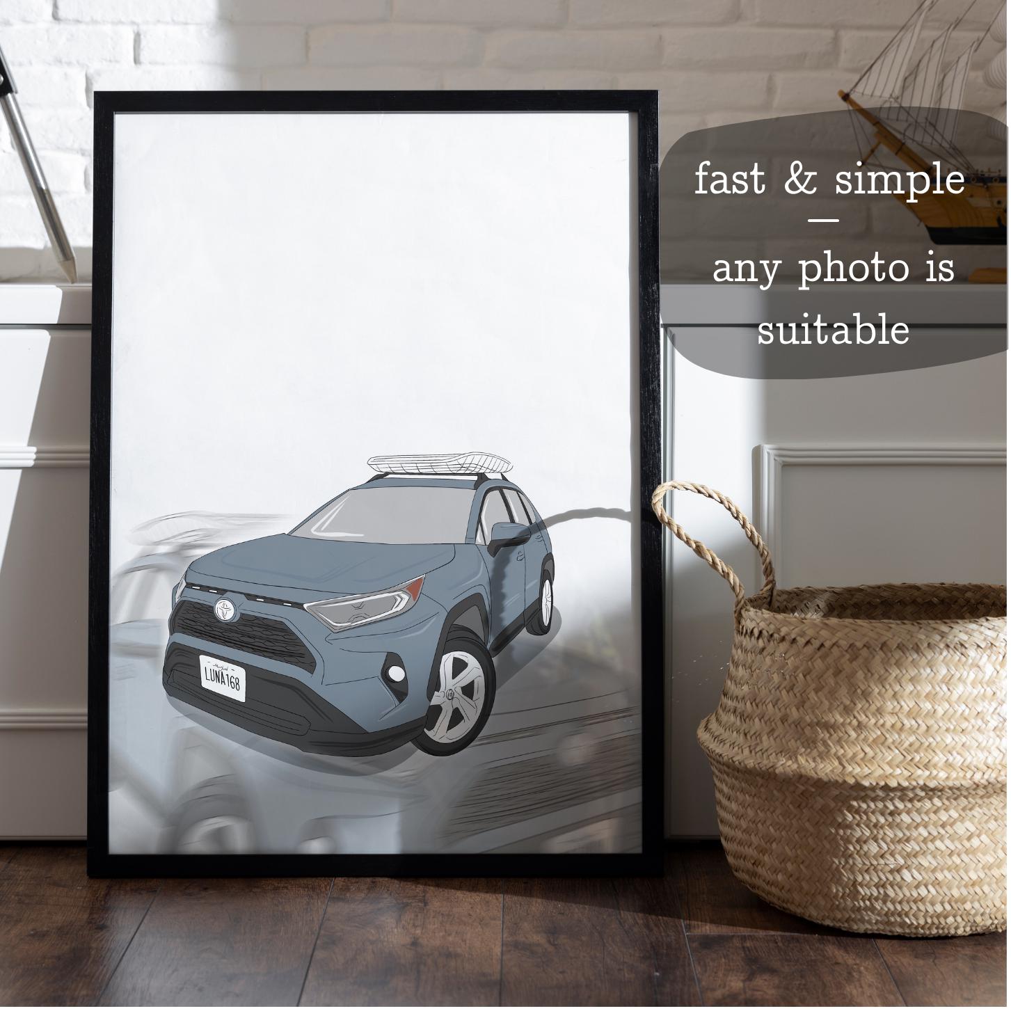 Custom Car Drawing Digital Drawing Custom Car Wall Decor Portrait From ...