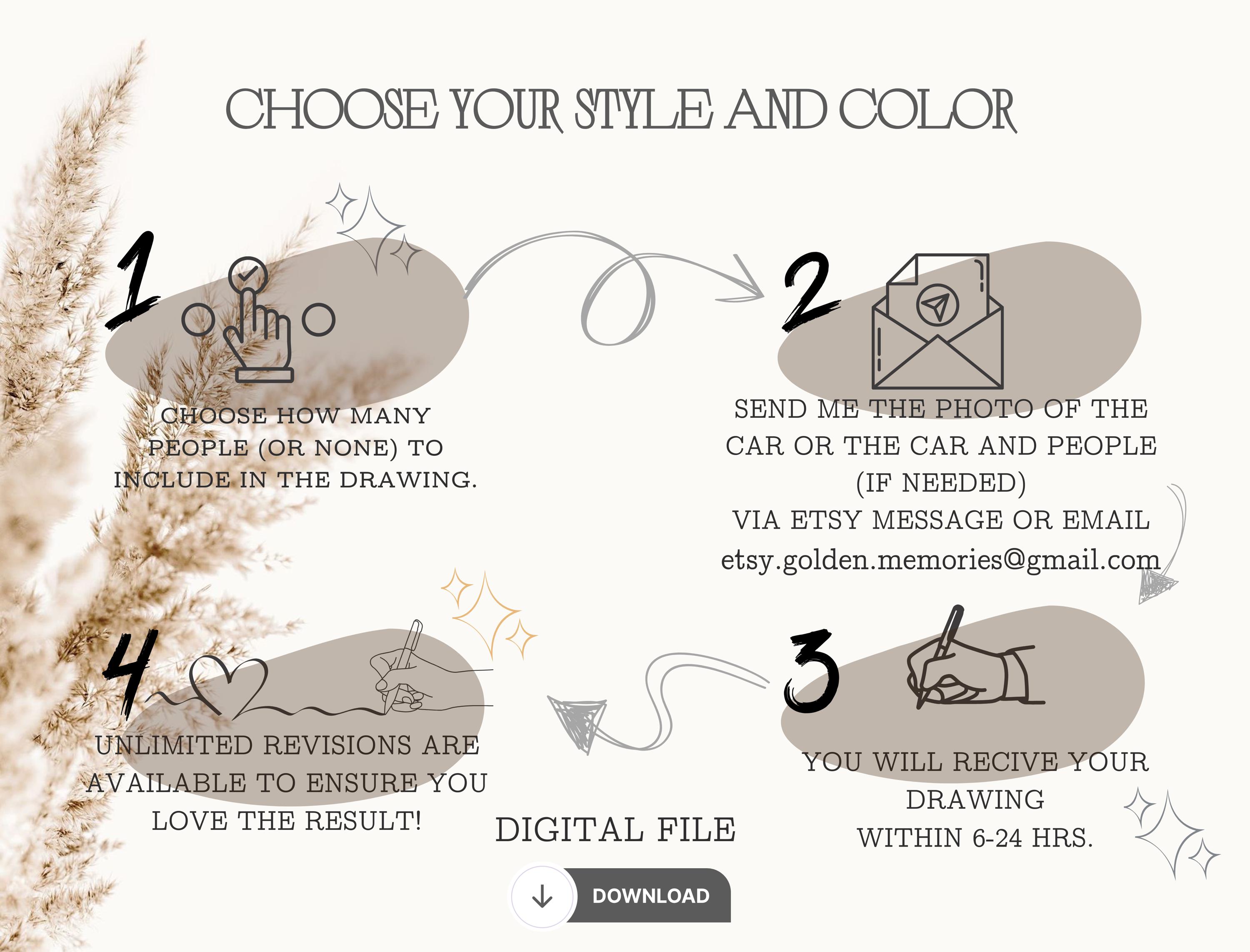 Custom Car Drawing Digital Drawing Custom Car Wall Decor Portrait From ...