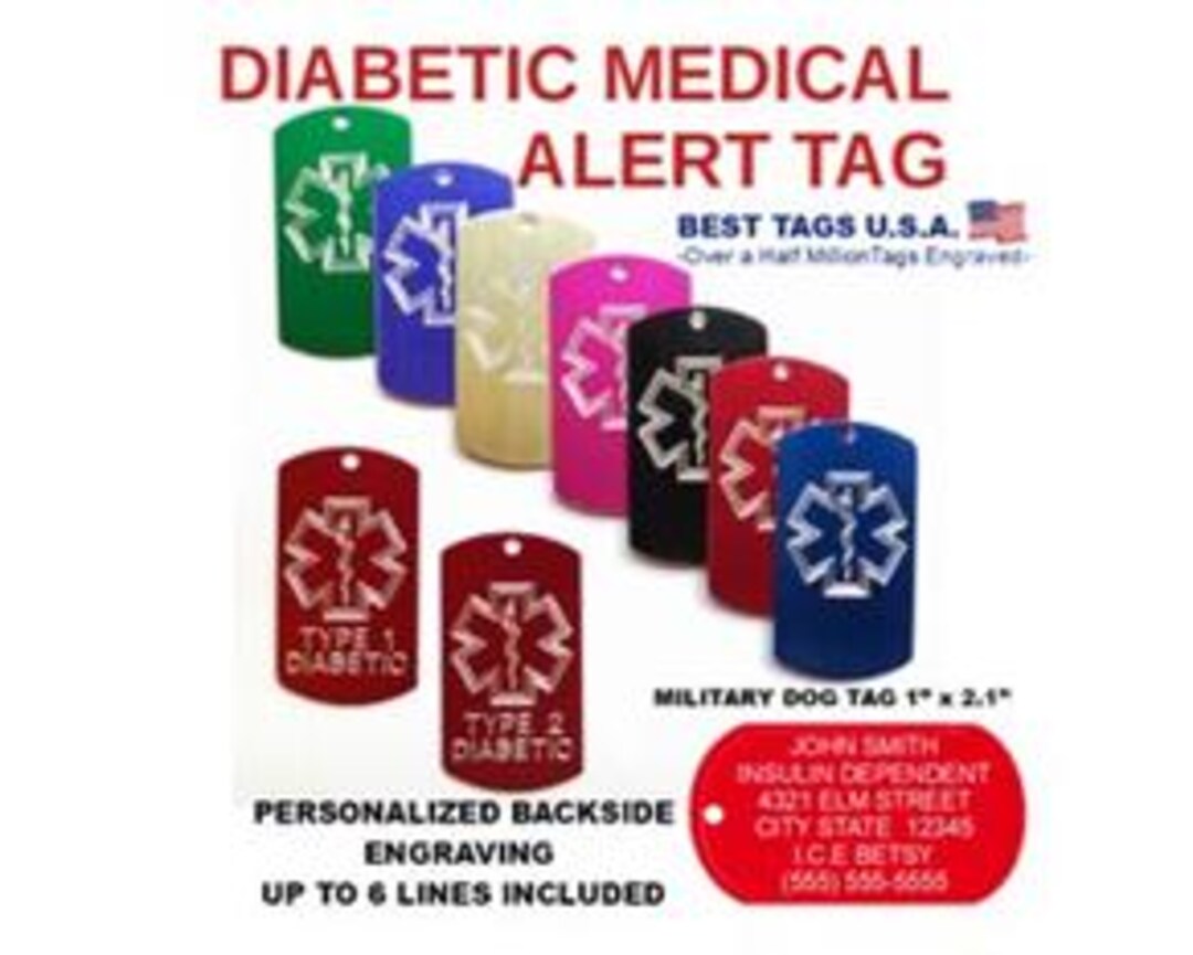 DIABETIC ID Tags - DM1 and DM2 - Free Shipping! - Etsy