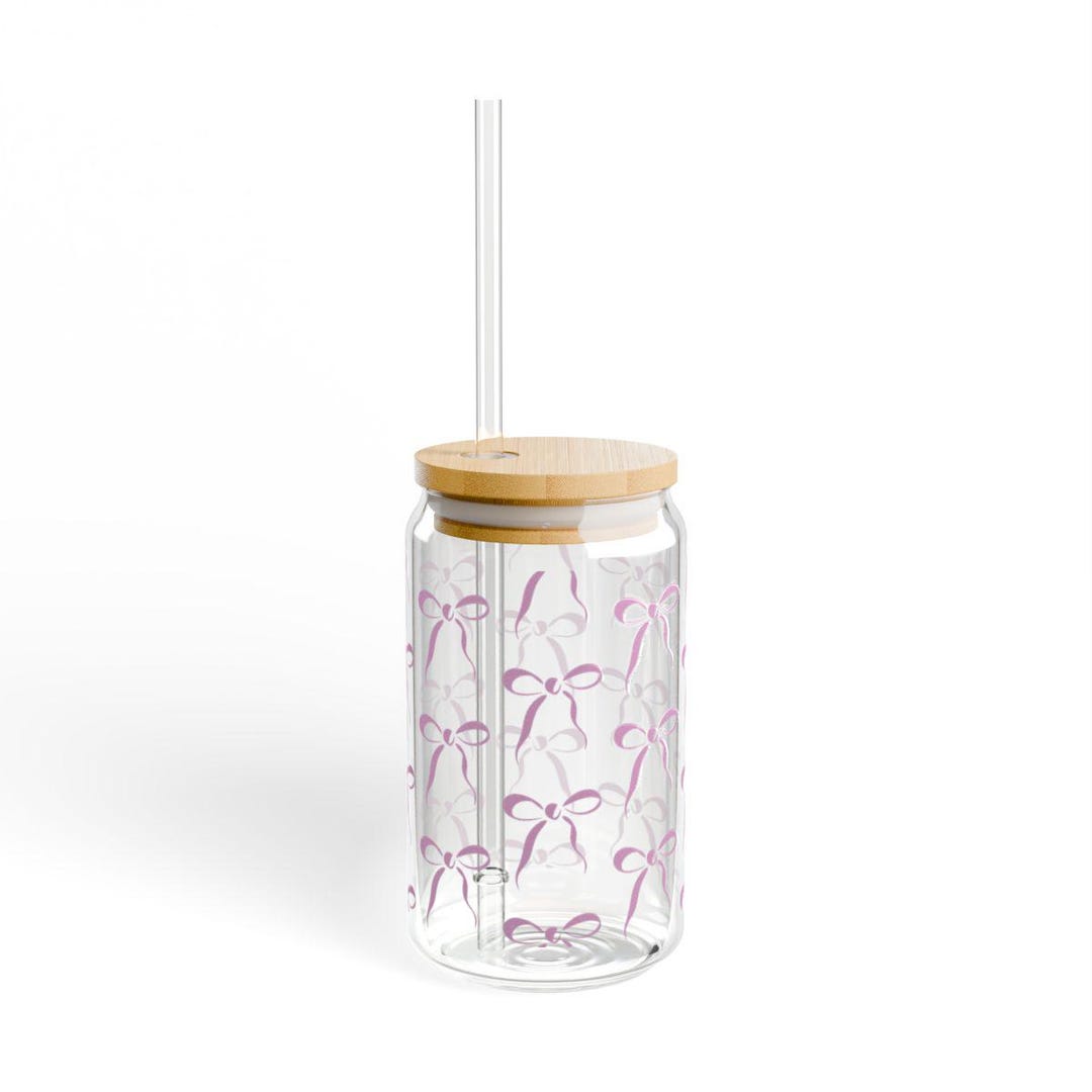 Iced Coffee Cup Ribbon Bow, Soda Can Glass, Tumbler With Lid and Straw ...
