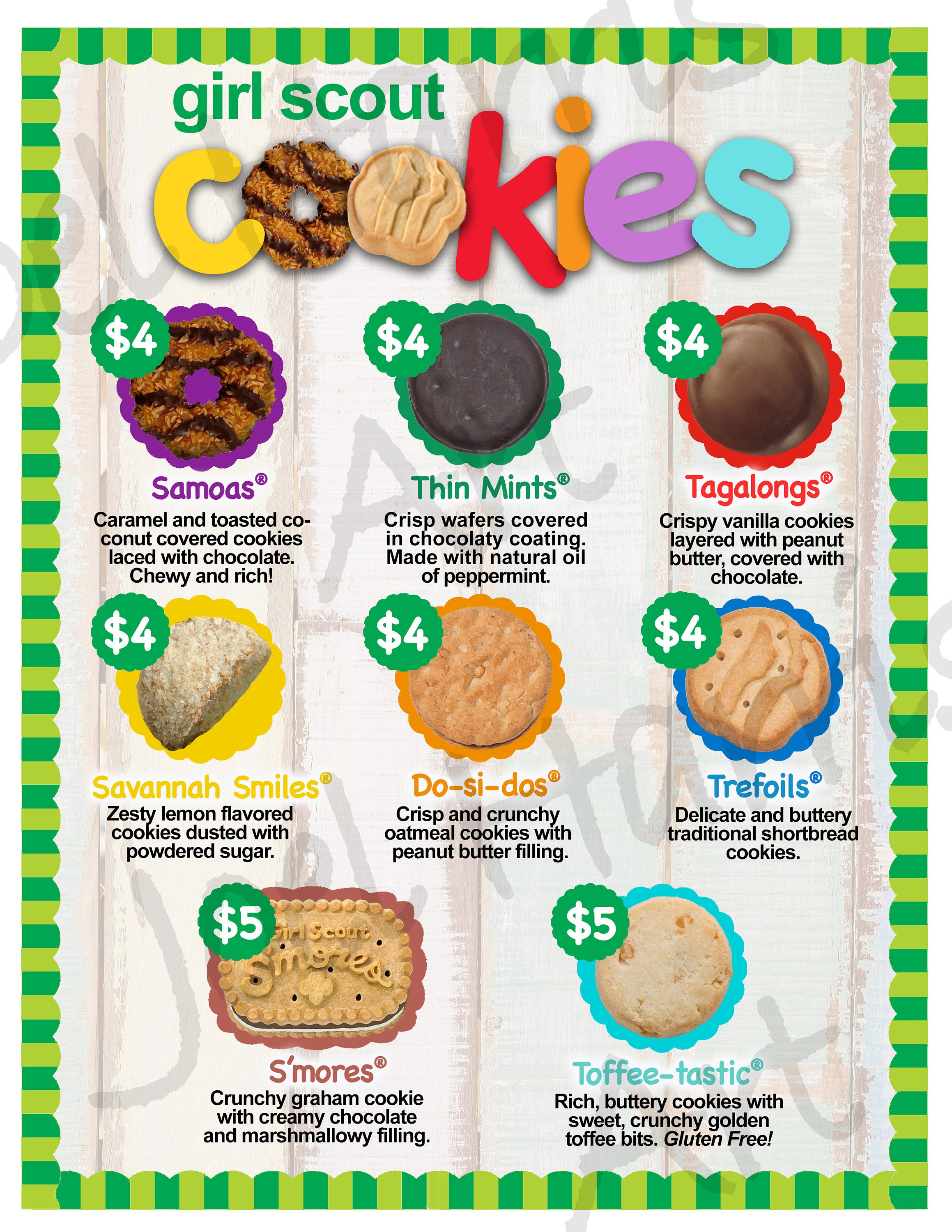 2018 LBB Girl Scout Cookie Price List GS Booth Menu 8 5 X 11 Etsy
