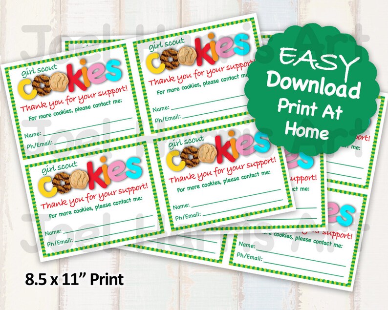 2019 Cookie Thank You Cards! Girl Scout Printable Note Card Plus BONUS ...
