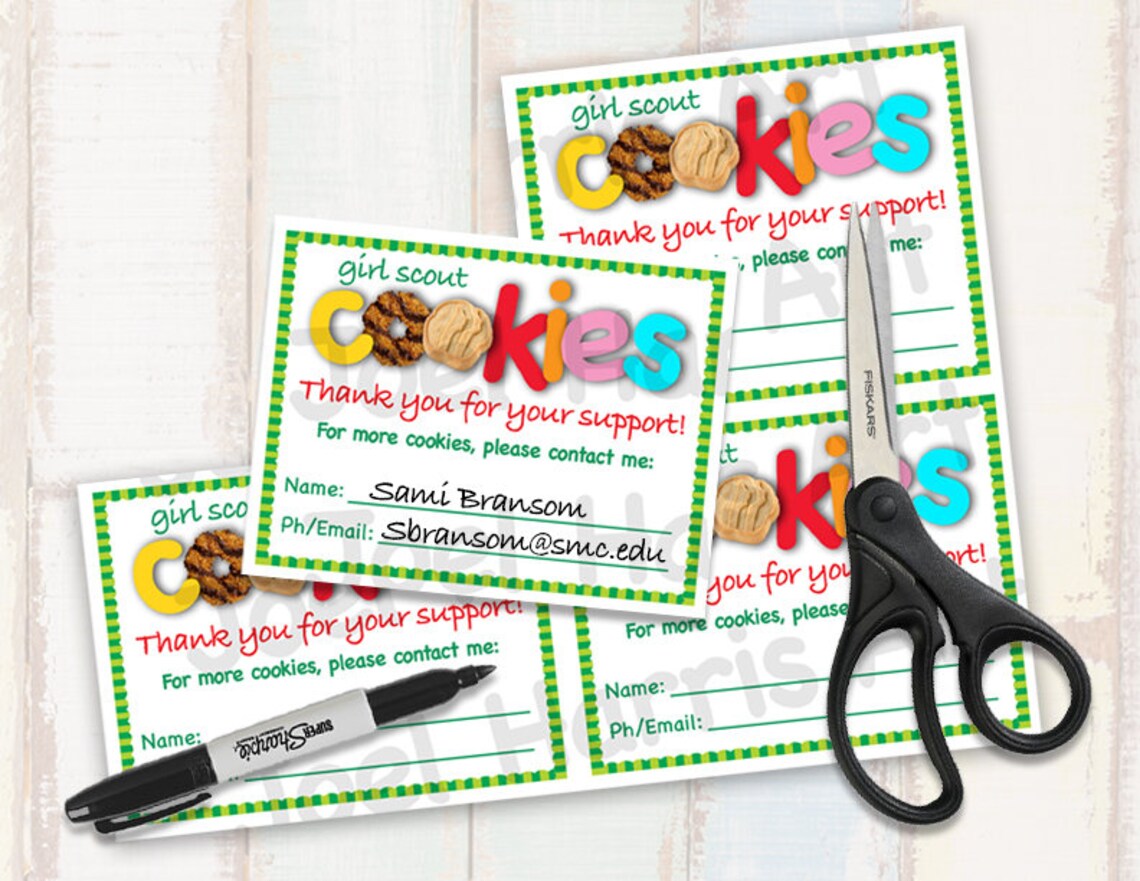 2019 Cookie Thank You Cards Girl Scout Printable Note Card | Etsy