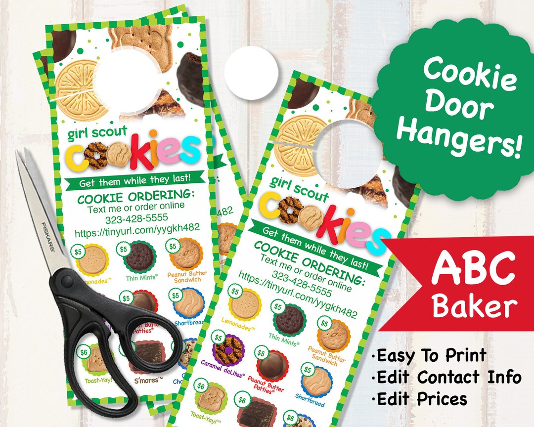 EDITABLE ABC Baker 2021 Girl Scout Door Hanger Girls Scouts Cookies ...