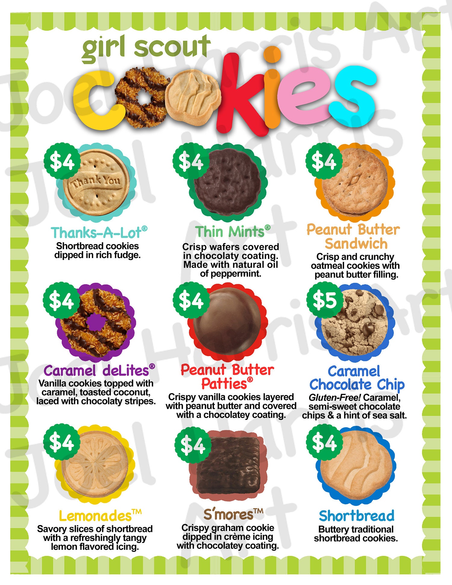 2019 Abc Girl Scout Cookie Price List Gs Booth Menu 8 5 X 11 Etsy