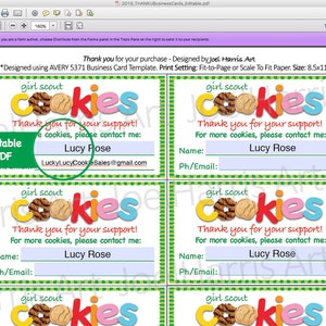 EDITABLE Girl Scout Business Cards Printables Girl Scouts Cookies Booth ...