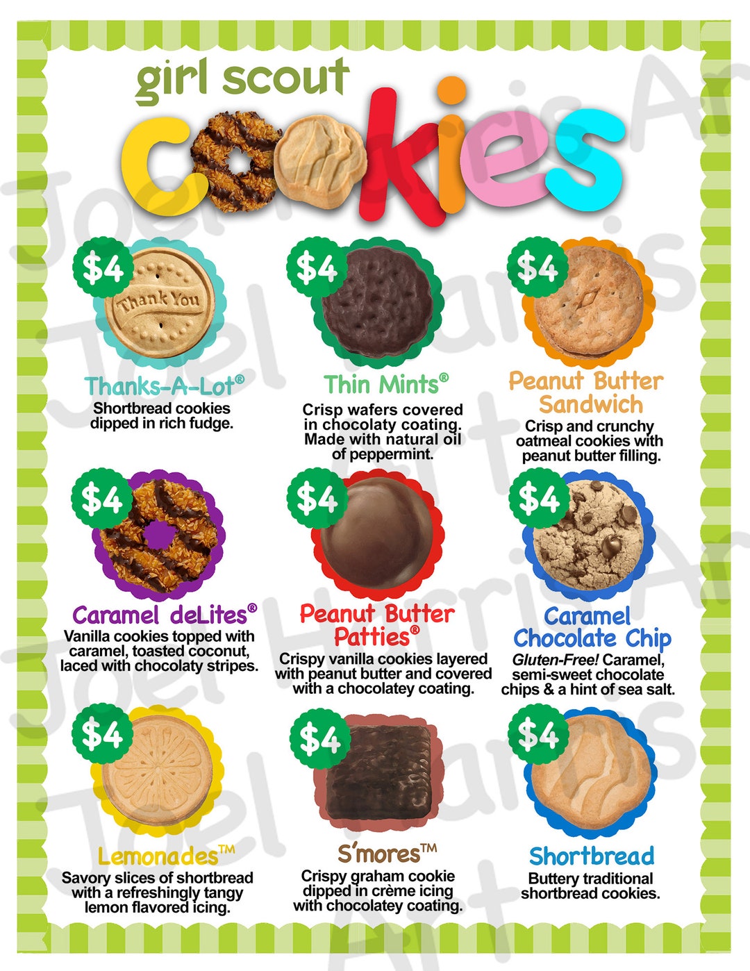 2020 ABC Girl Scout Cookie Price List GS Booth Menu 8.5 X 11 Printable ...