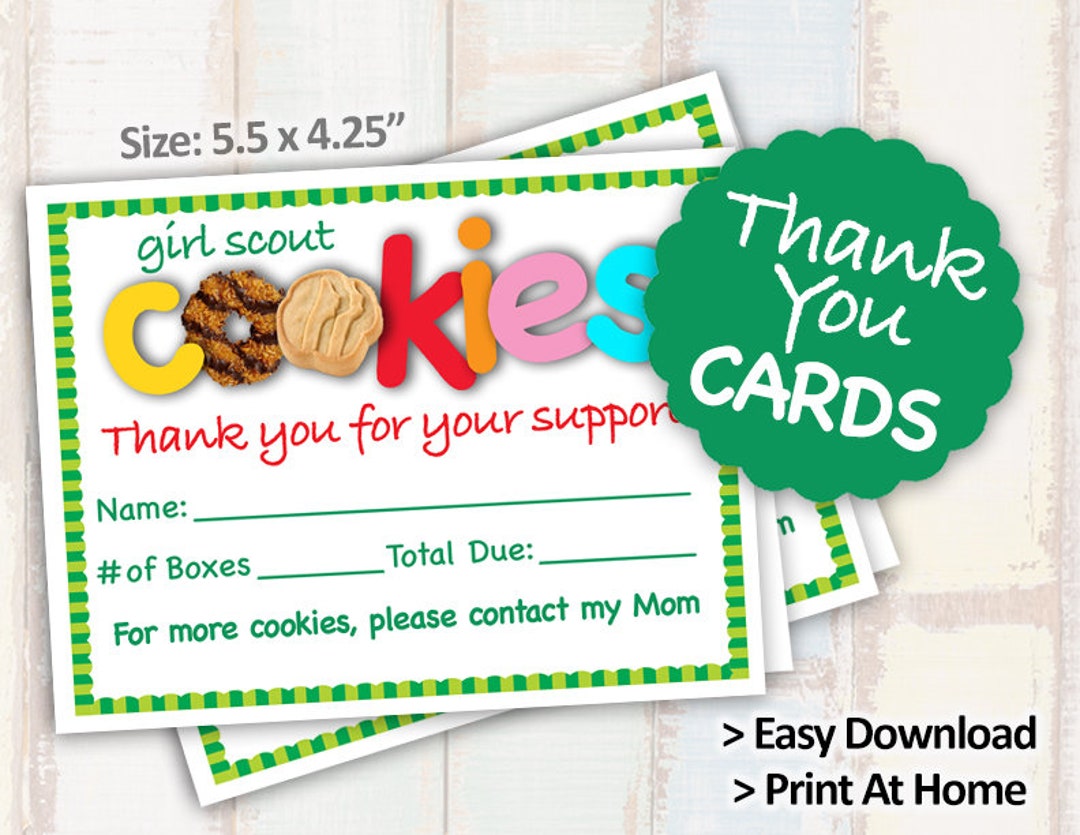2019 Girl Scout Cookie ORDER FORM Thank You Card Receipt Blank Note ...