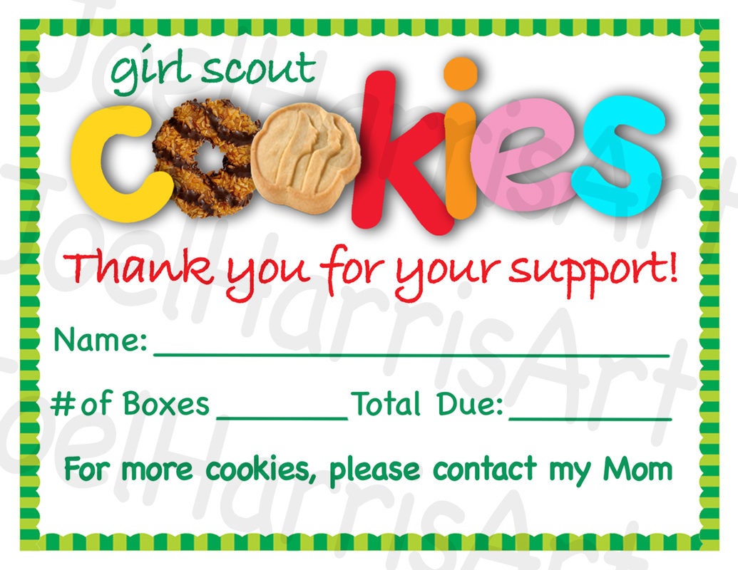 2019 Girl Scout Cookie ORDER FORM Thank You Card Receipt Blank | Etsy