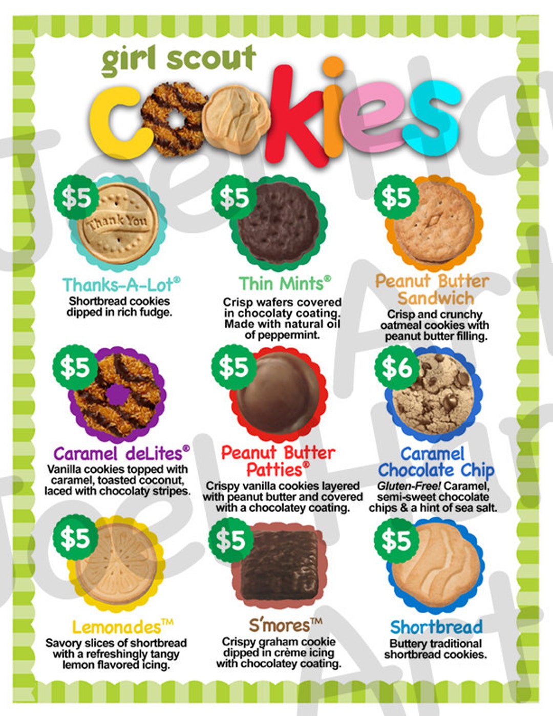NEW! 2020 ABC Girl Scout Cookie Price List GS Booth Menu 8.5 X 11 ...