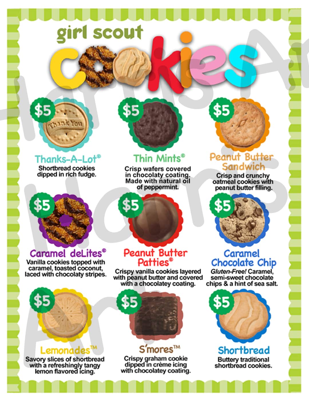 NEW! 2020 ABC Girl Scout Cookie Price List GS Booth Menu 8.5 X 11 ...